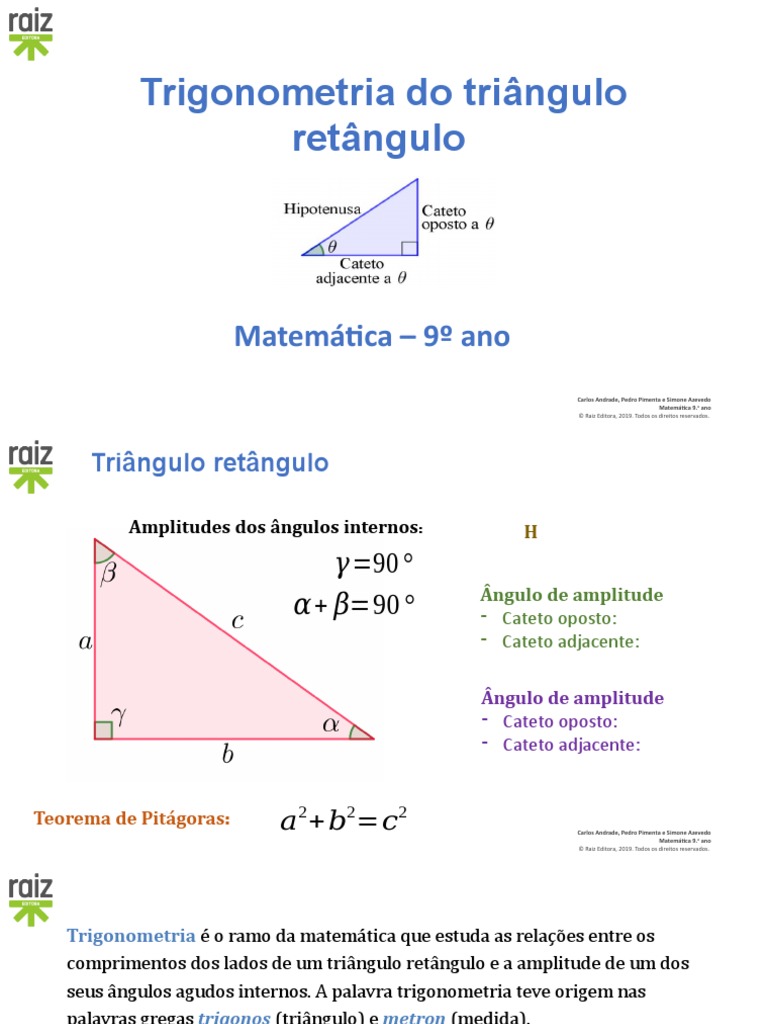 Abr20 - RAIZ Editora - 9ano - Trigonometria - Triangulo - Retangulo | PDF