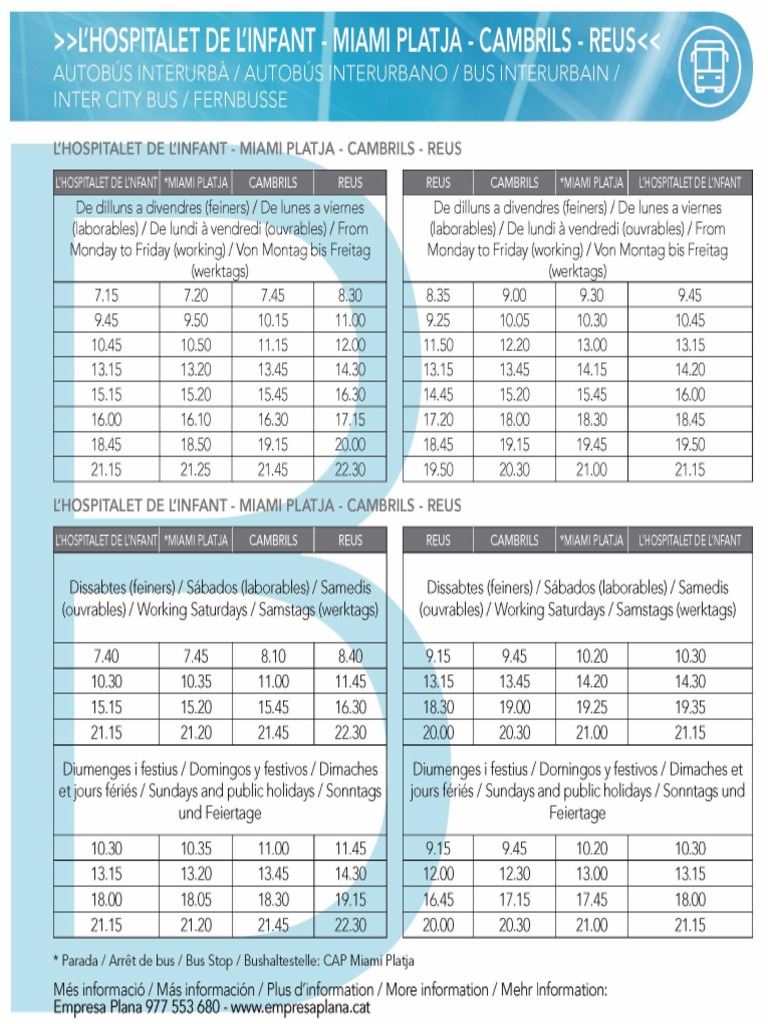 Horari-Bus-Miami Cambrils Reus | PDF