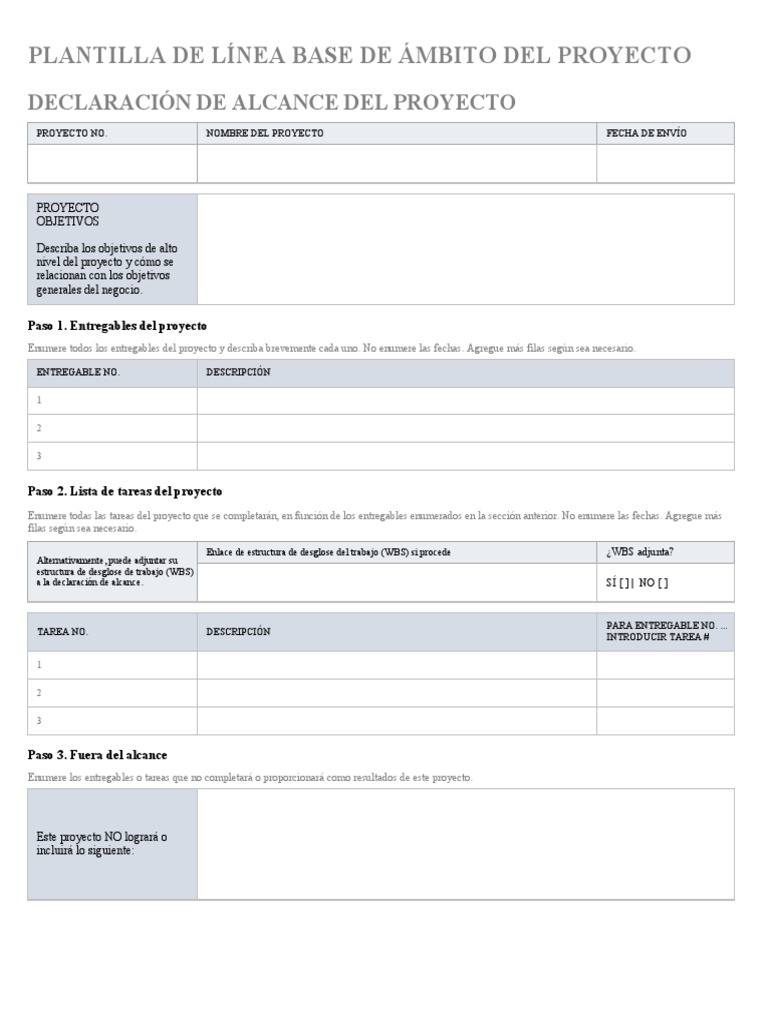 IC Project Scope Baseline Template 27155 ES | PDF | Informática
