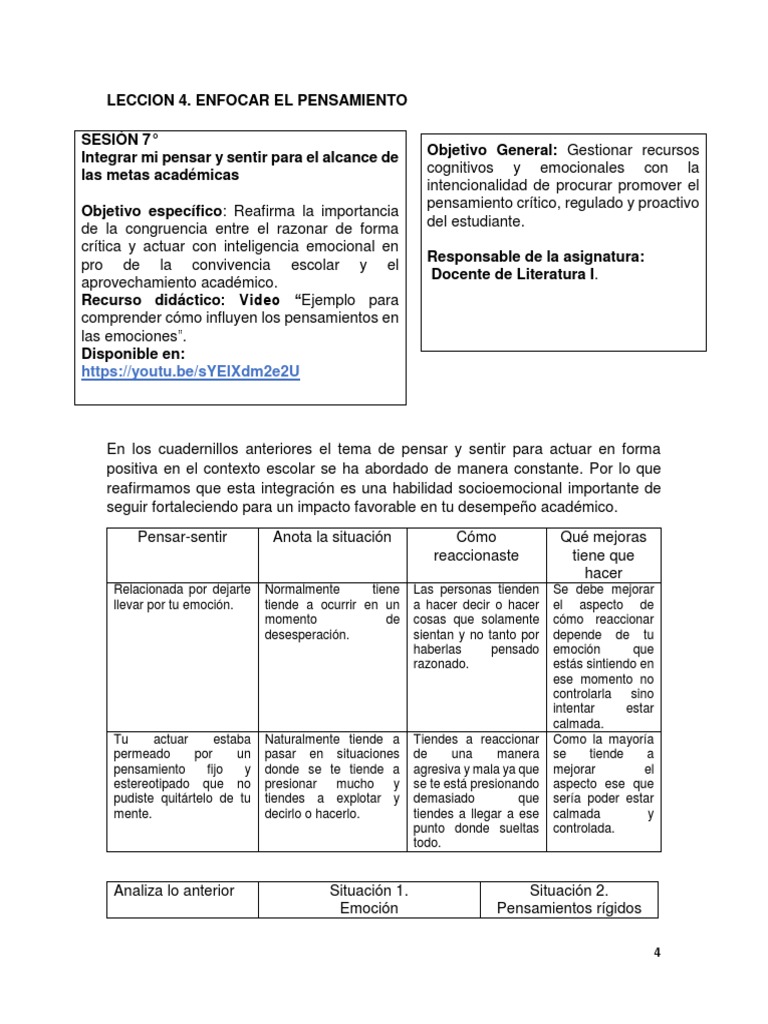 Lección 4. Enfocar El Pensamiento-Jdis | PDF | Pensamiento | Mente