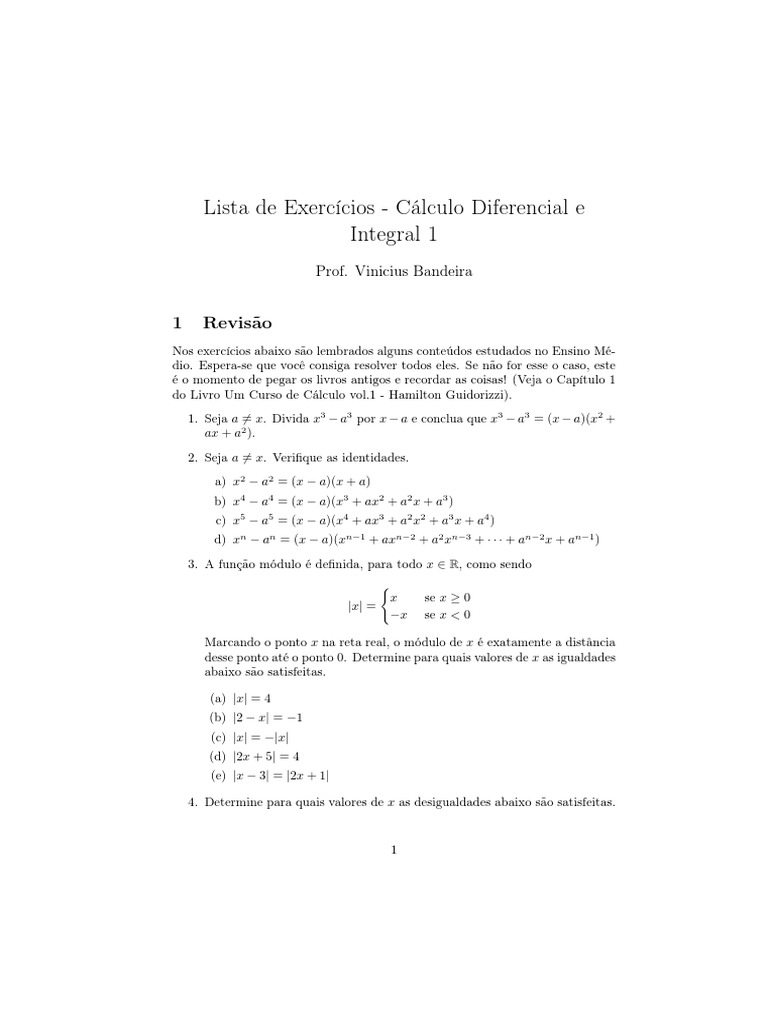Lista de Exercícios - Cálculo - 1 | PDF | Limite (Matemática) | Cálculo