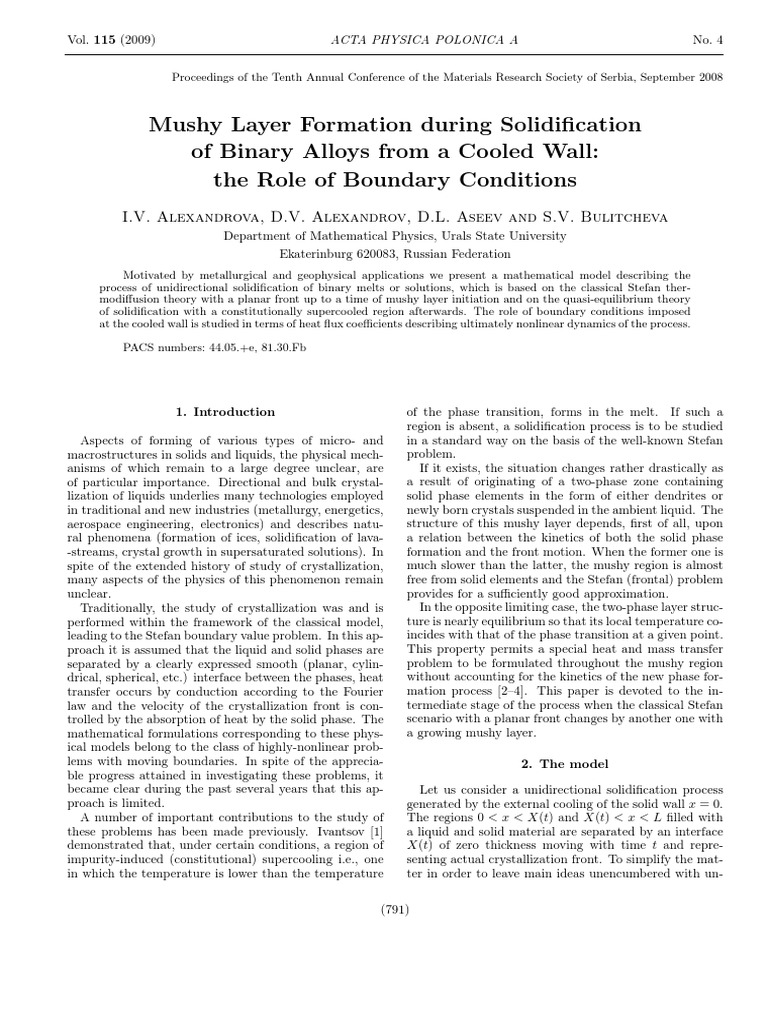 Mushy Layer Formation During Solidi | PDF | Phase (Matter ...