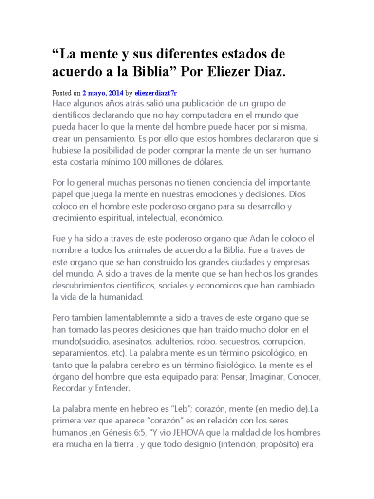 La Mente y Sus Diferentes Estados de Acuerdo A La Biblia | PDF ...