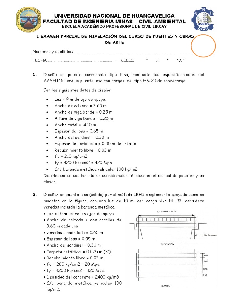 I Examen Parcial Puentes Nivelación - Enviar | PDF