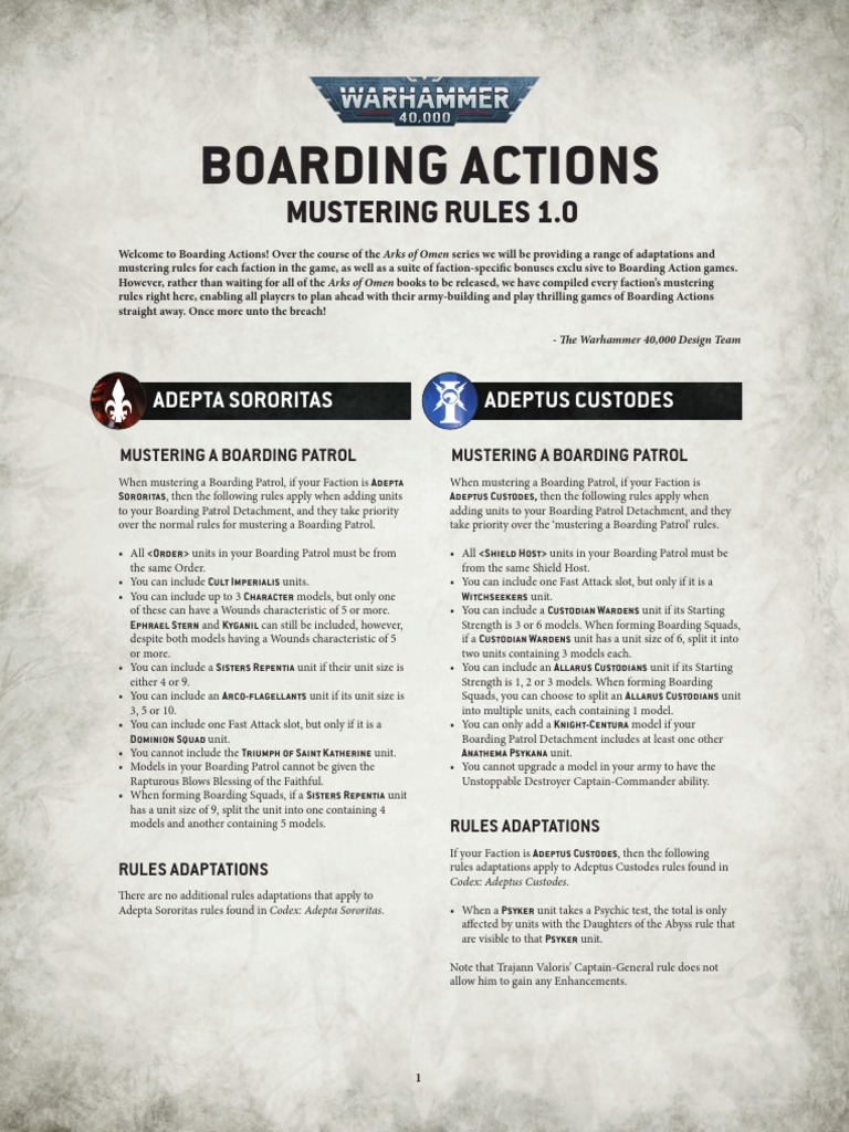 Boarding Actions: Mustering Rules 1.0 | Download Free PDF | Campaign ...