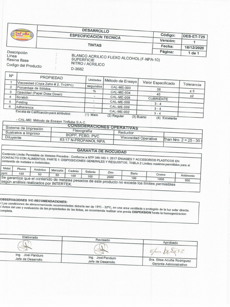 Ficha Técnica de Tintas | PDF