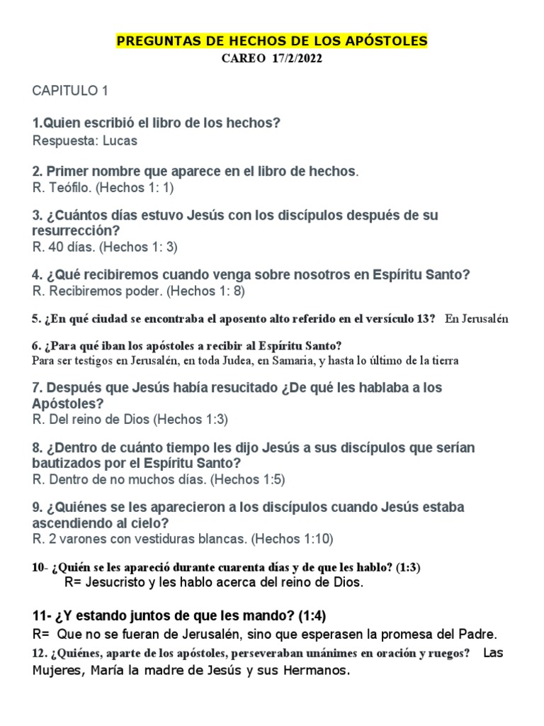Careo Preguntas Del Libro de Los Hechos | PDF | Pablo el apóstol | Bernabé