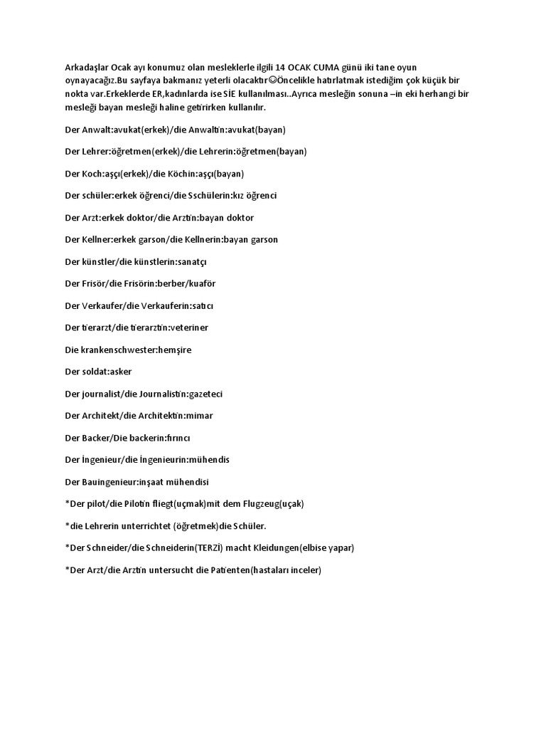 Die Berufe (Meslekler) | PDF