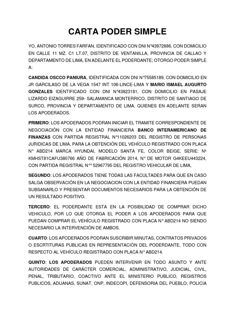Carta Poder Simple Empresa Casa | PDF | Lima | Gobierno