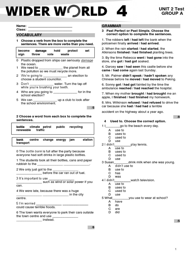 Unit 2 Test: Vocabulary & Grammar | PDF | Plastic | Biofuel
