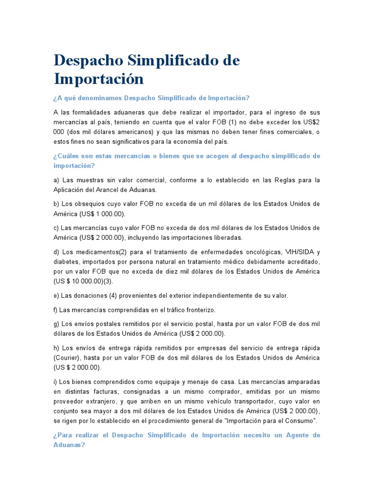 Despacho Simplificado de Importación | PDF | aduana | Economias