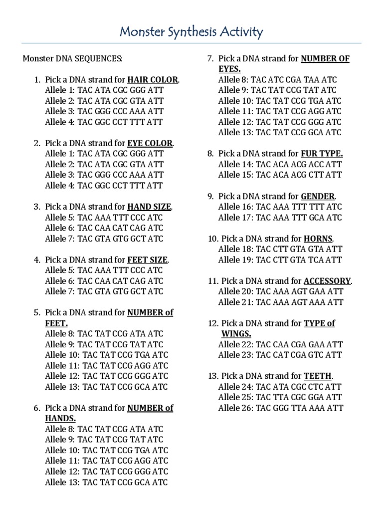 Monster Synthesis Activity Guide | PDF | Gene | Proteins