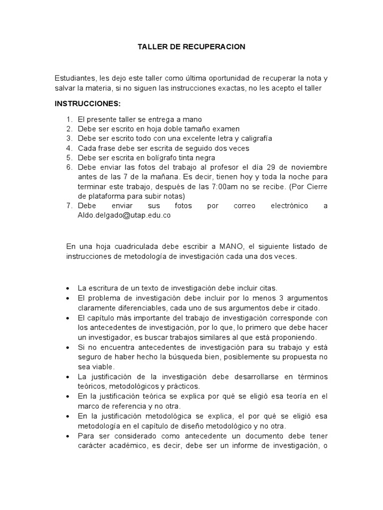 Taller de Recuperacion Metodologia Aldo | PDF | Caso de estudio | Science