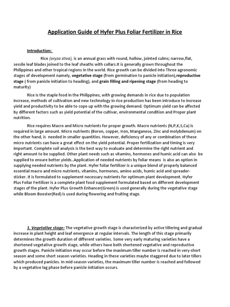 Hyfer Protocol For Rice | PDF | Plant Nutrition | Rice