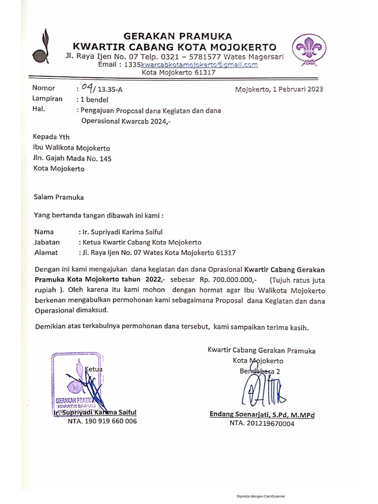 Surat Proposal Kwarcab | PDF
