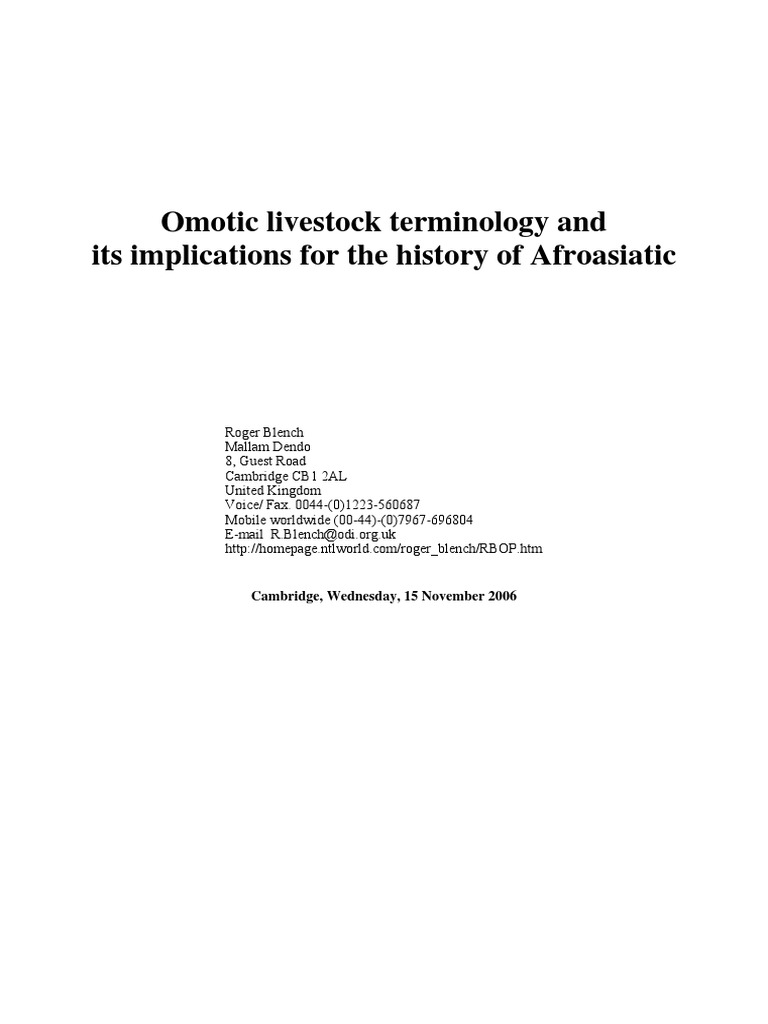 Omotic Livestock Terminology and Its Imp | PDF | Languages Of Africa ...