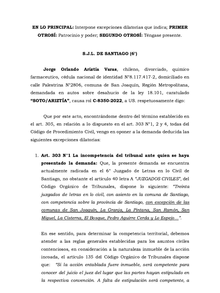 Excepciones Dilatorias Juicio 18101 Scribd | PDF | Procedimiento Civil ...