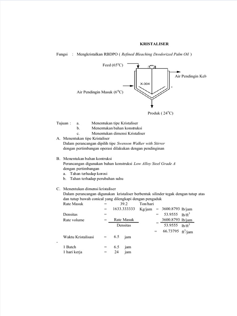 Desain Kristaliser RBDPO dan Dimensinya | PDF