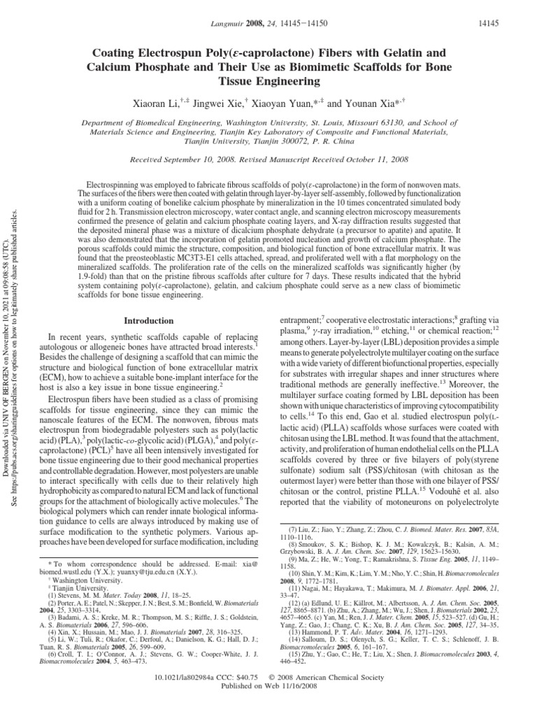 Coating Electrospun Poly (Calcium Phosphate and Their Use As Biomimetic Scaffolds For Bone ...