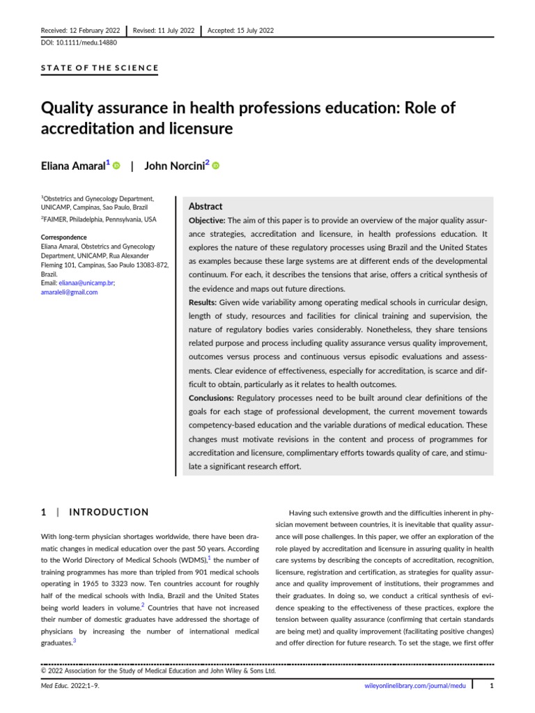 Quality Assurance in Health Professions Education - Role of ...