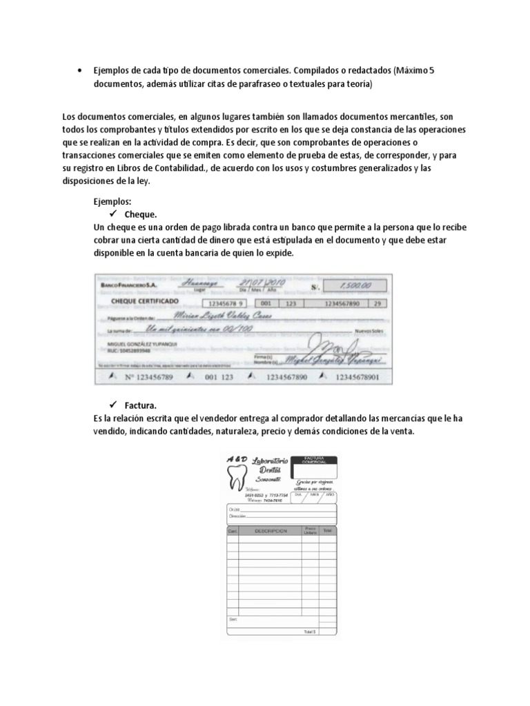 Ejemplos de DOCUMENTOS COMERCIALES EXOE | PDF | Factura | Bancos
