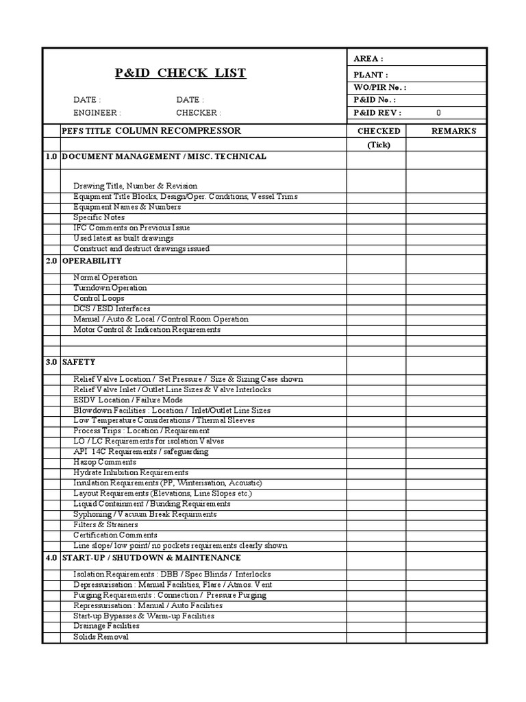 P&ID Checklist | PDF | Valve | Chemical Engineering