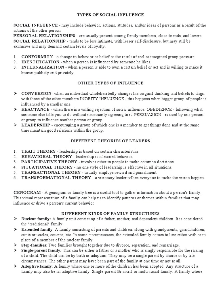 Types of Social Influence Explained | PDF | Family | Leadership