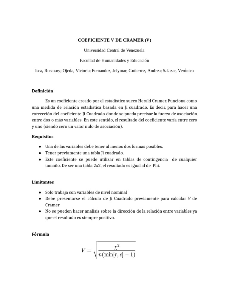 Coeficiente V de Cramer: Definición y Uso | PDF