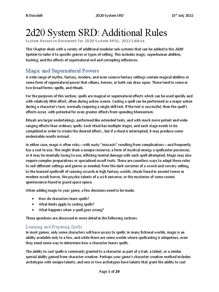 2D20 SRD Ch7 Additional Rules v1.0 | PDF | Law