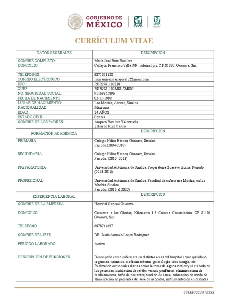 Curriculum Imss 2022 Actual MJRR | PDF | Hospital | Enfermería