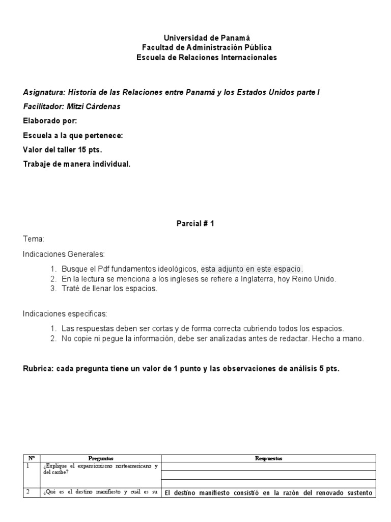 Parcial 1, HRPU I Prof. Mitzi Cárdenas | PDF | Panamá | Cuba