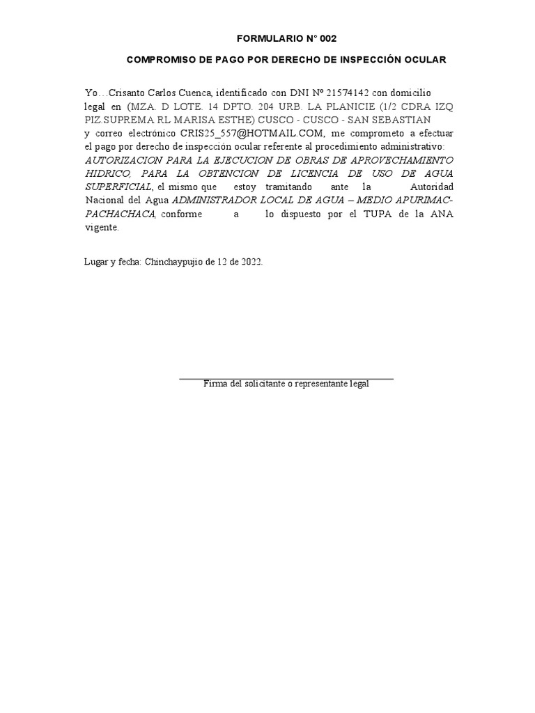 Formulario #002 | PDF