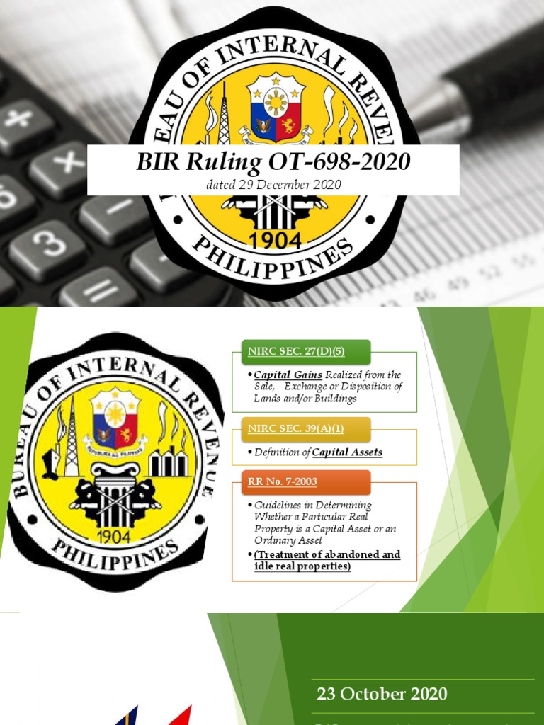 BIR Ruling On PAL Real Properties | PDF | Capital Gains Tax | Taxes