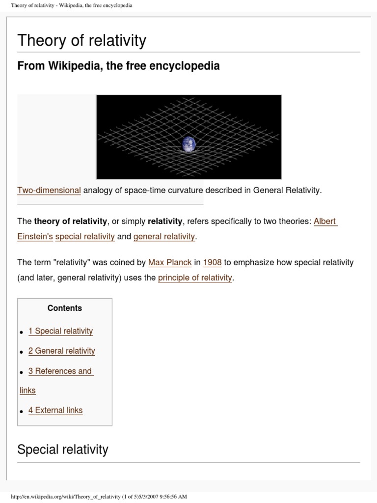 Theory Of Relativity Pdf General Relativity Special Relativity
