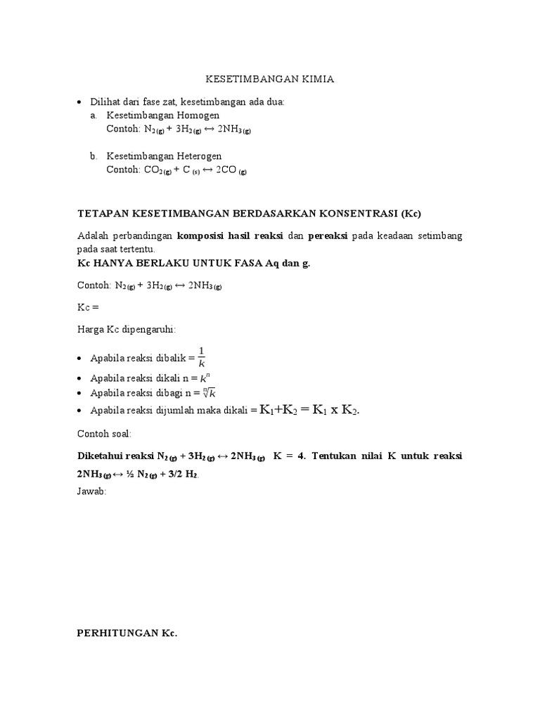 Kesetimbangan Kimia: Kc, Kp, dan Faktor Pengaruh | PDF | Metode & Bahan Ajar