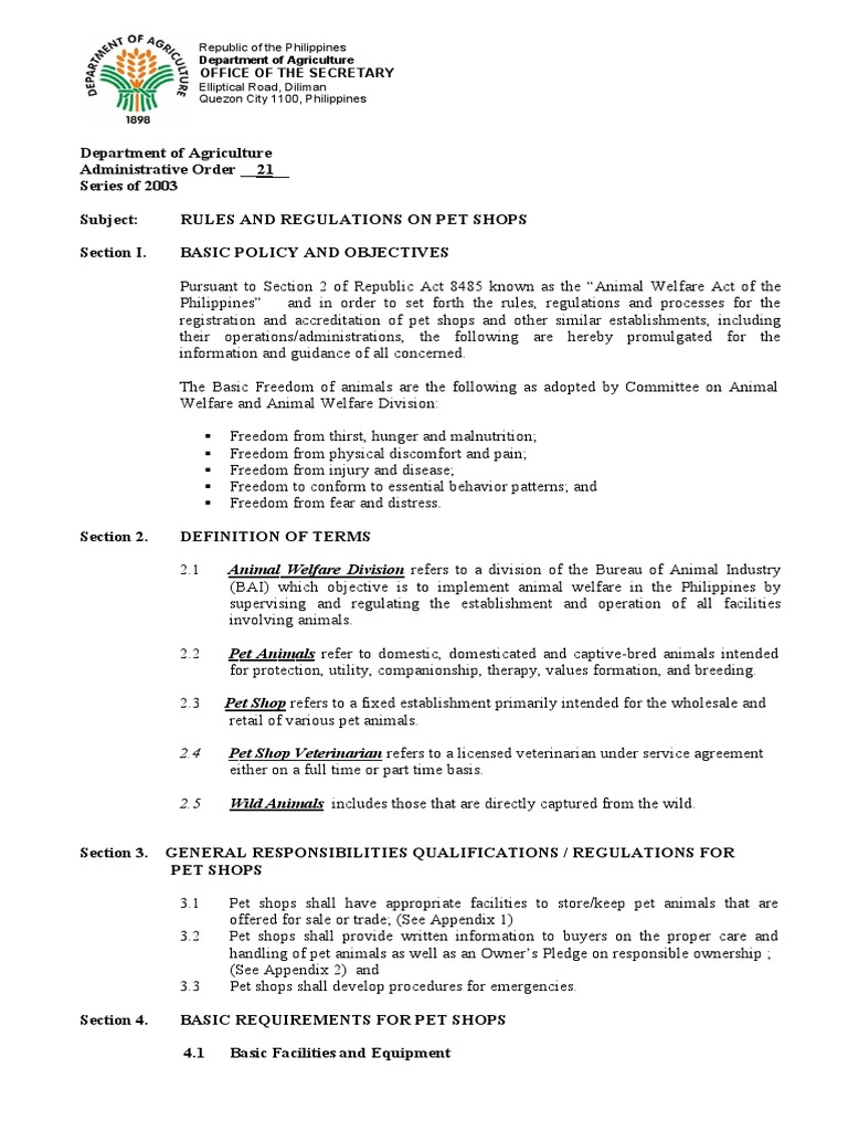 13.AO 21 s2003 - Rules & Regulations On Pet Shop | PDF | Parrot | Pet