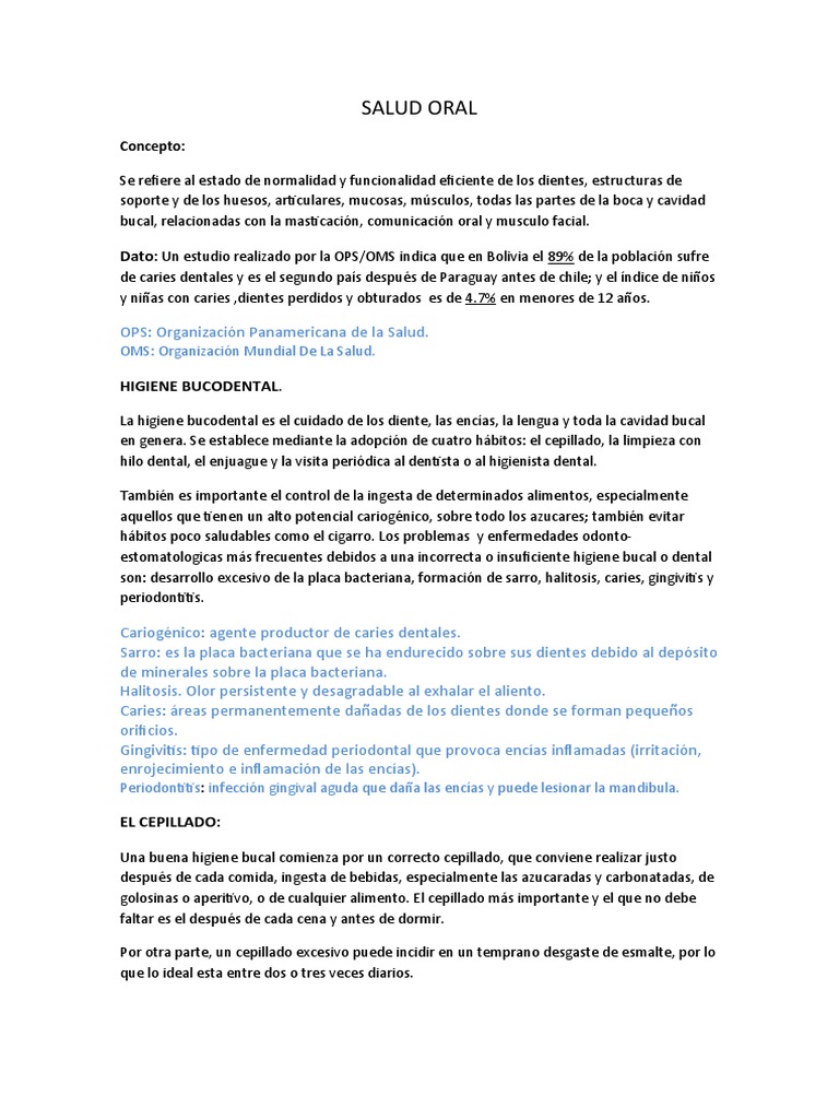 Salud Oral | PDF | Higiene oral | Especialidades Medicas