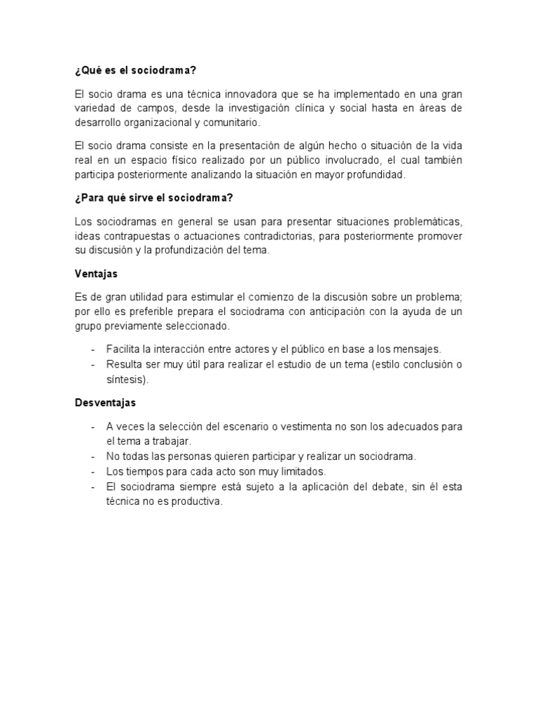 Definición y usos del sociodrama | PDF