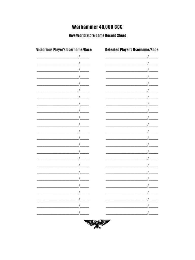 Warhammer 40K CCG Game Record Sheet | PDF