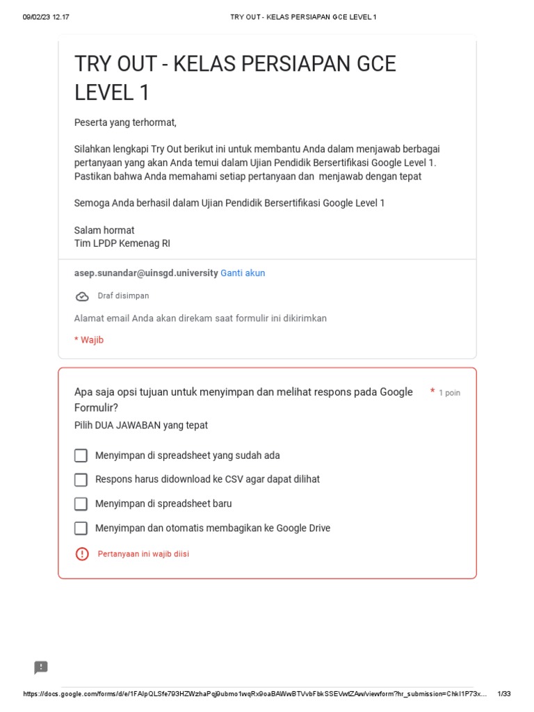 Try Out - Kelas Persiapan Gce Level 1 Asep | PDF
