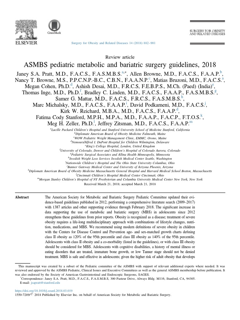 ASMBS Pediatric Metabolic and Bariatric Surgery Guidelines, 2018 | PDF ...