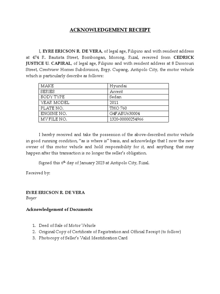 Acknowledgement Receipt | PDF