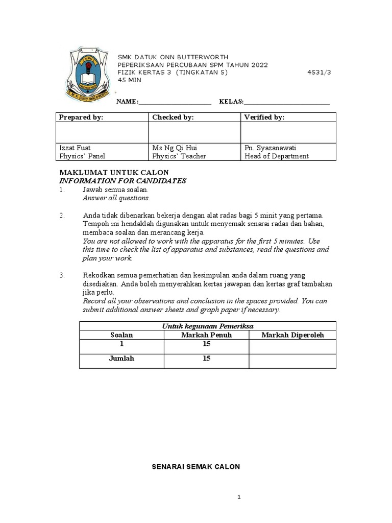 Paper 3 Trial SPM 2022 | PDF