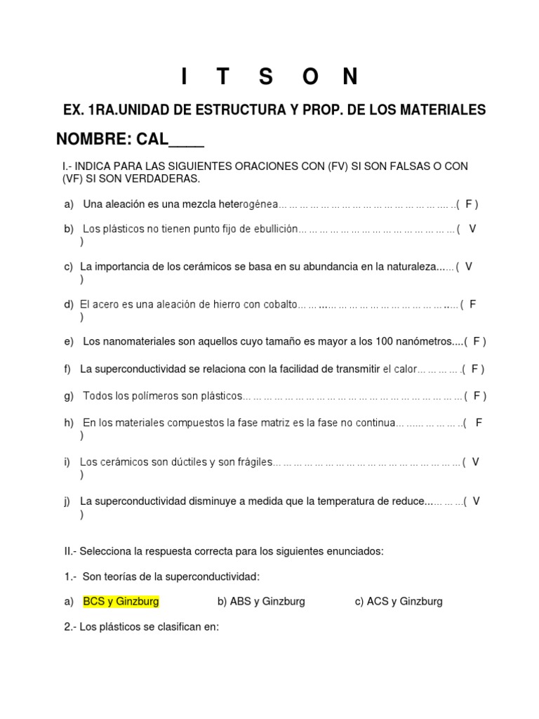 1er Ex Prop Mat - 1 . | PDF | Superconductividad | Química Física