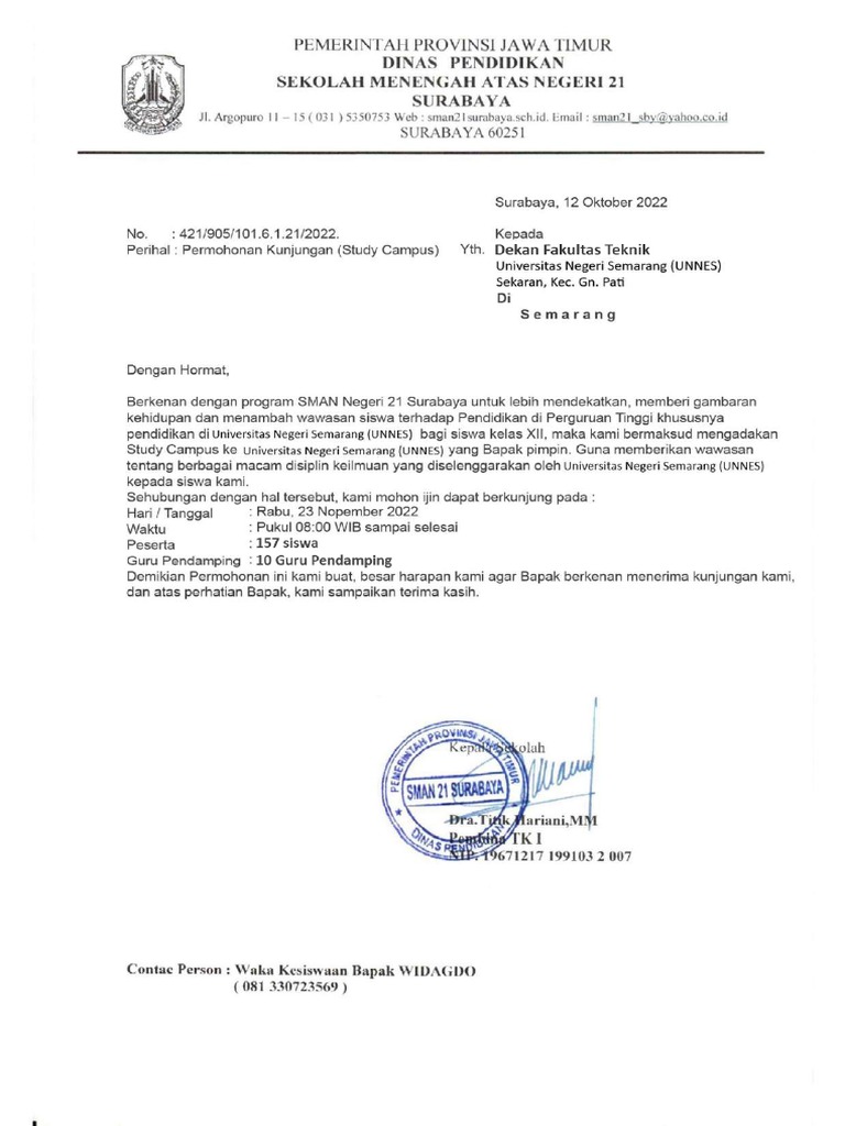 Surat Unnes FT | PDF