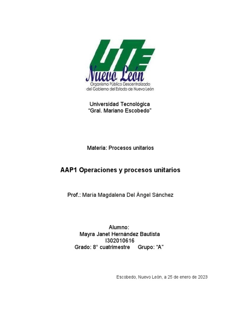 AAP1Operaciones y Procesos Unitarios | PDF | Química | Procesos ...
