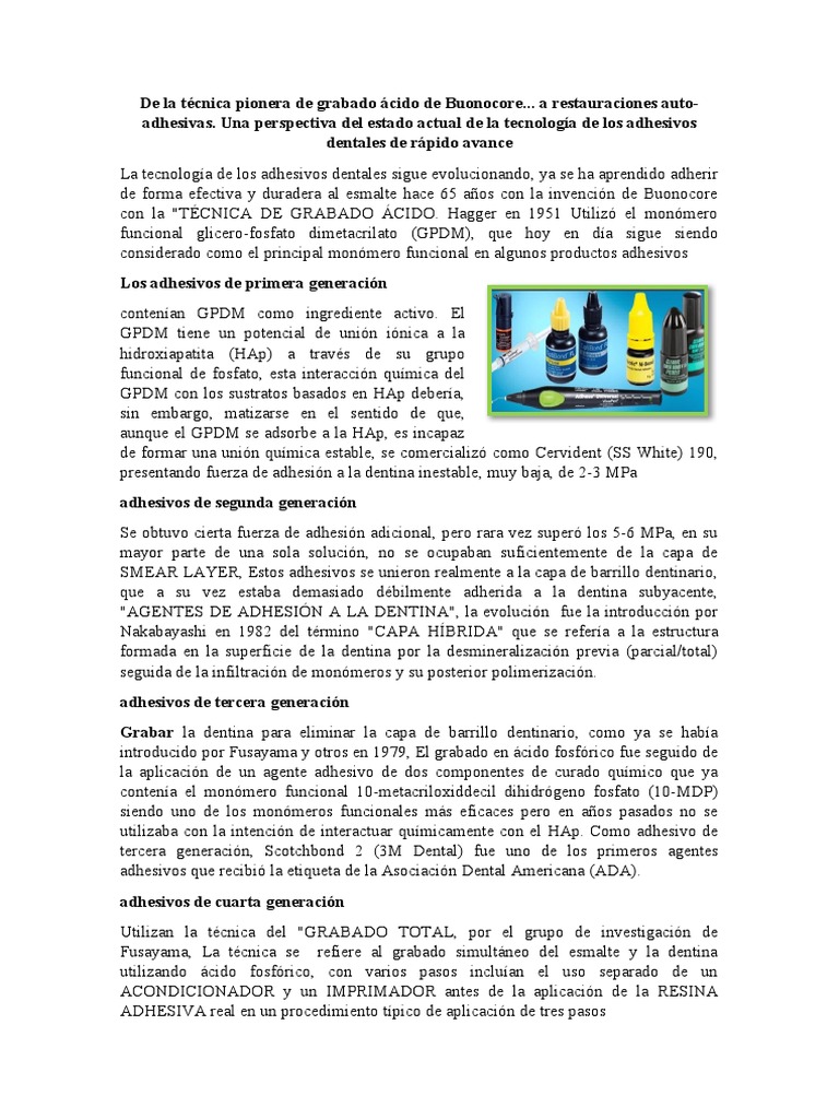 De La Técnica Pionera de Grabado Ácido de Buonocore | PDF | Esmalte de ...