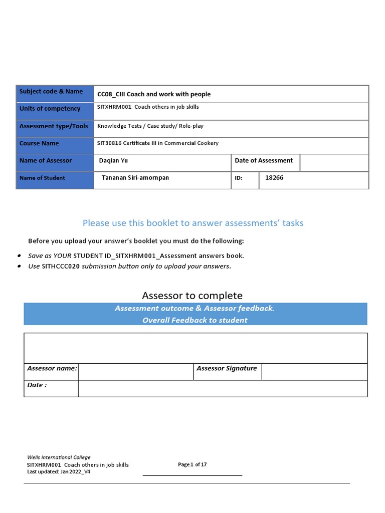 SITXHRM001 - Assessment Workbook.V4 | PDF | Waiting Staff | Learning