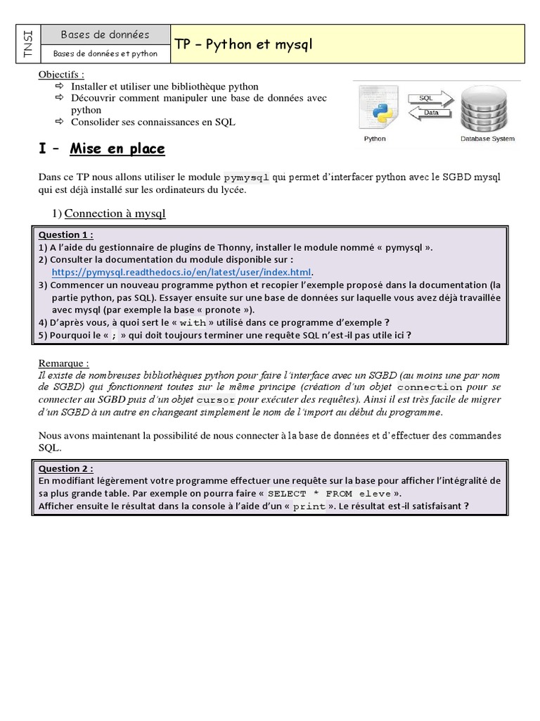 TP - Python & Mysql | PDF | MySQL | Bases de données
