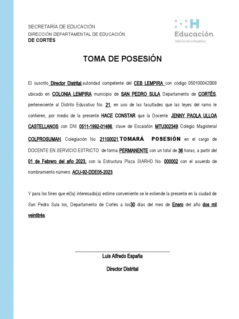 Toma de Posesión | PDF